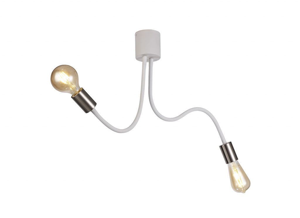 JULIA Flexible Ceiling 2 Light E27 Satin White/Satin Nickel Nottingham ...