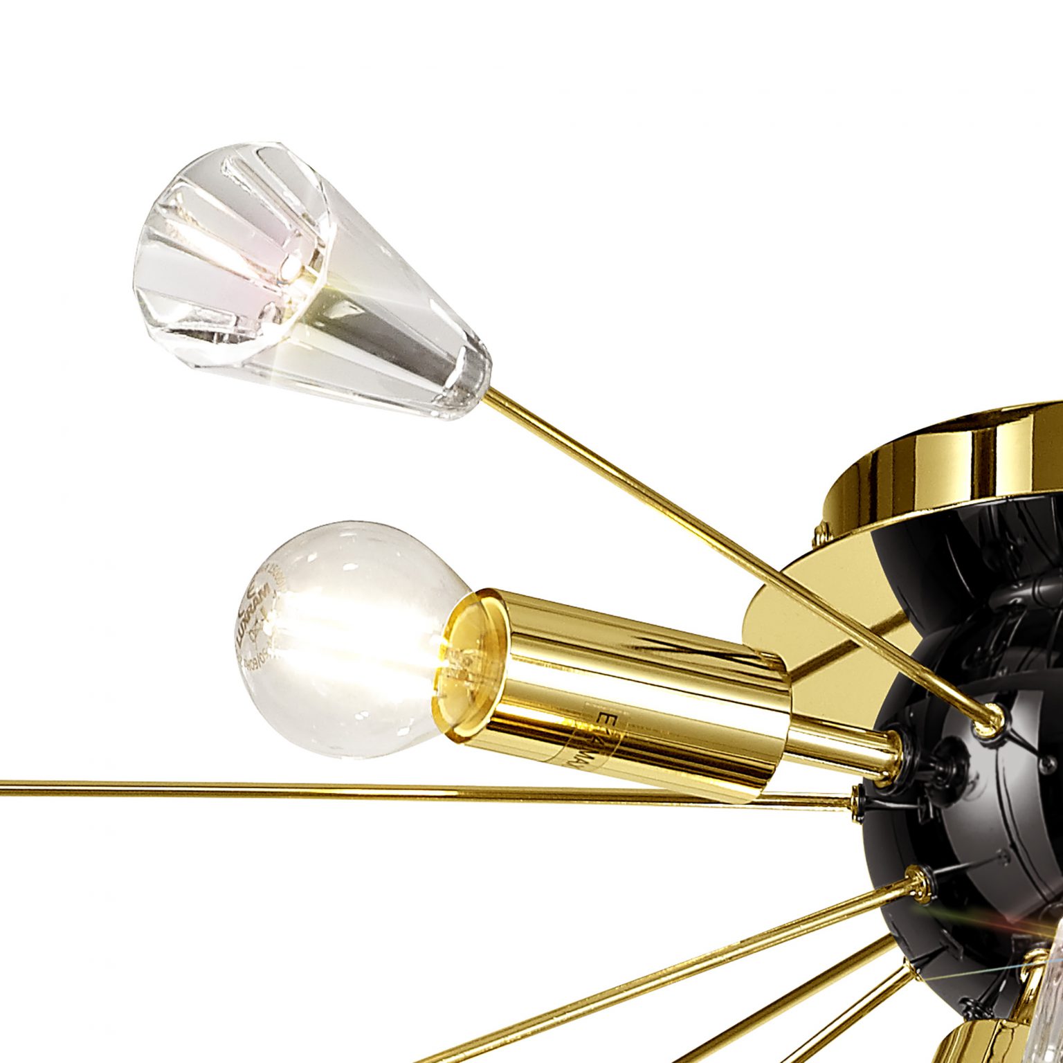 MILAN Ceiling Sputnik, 6 Light E14, Brushed Gold & Gloss Black/Crystal ...